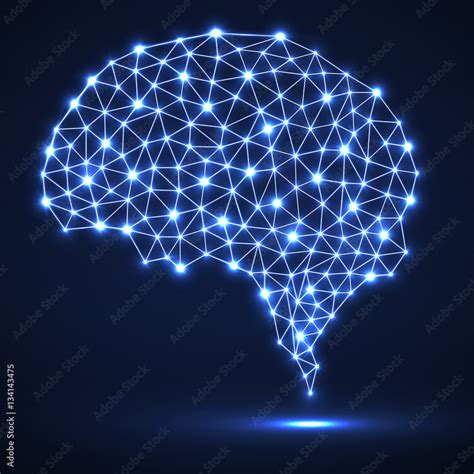 Abstract Polygonal Brain With Glowing Dots And Lines Network Connections Stock Vector Adobe Stock