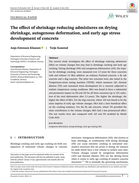 Pdf The Effect Of Shrinkage Reducing Admixtures On Drying Shrinkage Autogenous Deformation