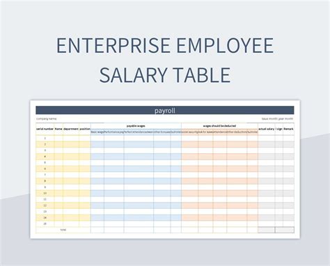 Enterprise Employee Salary Table Excel Template And Google Sheets File For Free Download