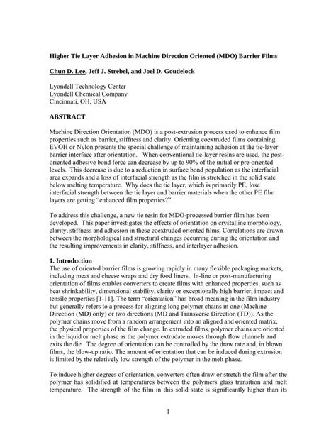 Pdf Higher Tie Layer Adhesion In Machine Direction Oriented · Pdf