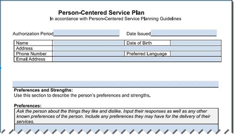 HCBS Final Rule Person Centered Service Plan Template Tool HCBS Final