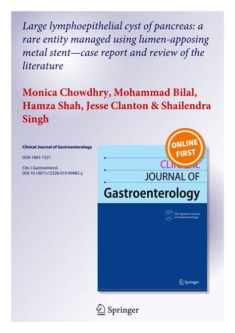 Pdf Large Lymphoepithelial Cyst Of Pancreas A Rare Entity Managed Using Lumen Apposing Metal