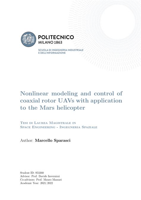 Pdf Nonlinear Modeling And Control Of Coaxial Rotor Uavs With Application To The Mars Helicopter