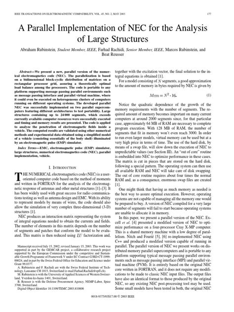 A Parallel Implementation Of Nec For The Analysis Of Large Structures Pdf Matrix