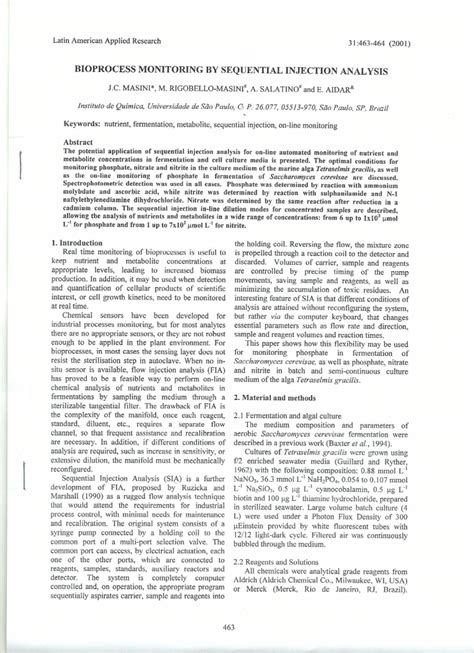 Pdf Bioprocess Monitoring By Sequential Injection Analysis