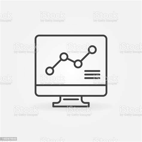 computer with graph linear vector concept icon stock illustration