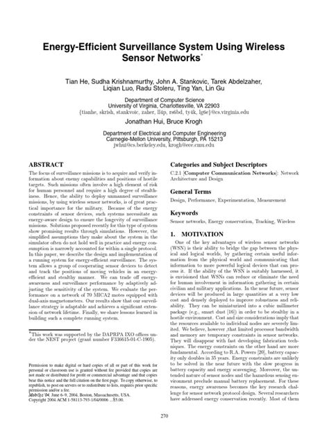 Energy Efficient Surveillance System Using Wireless Sensor Networks Pdf Wireless Sensor