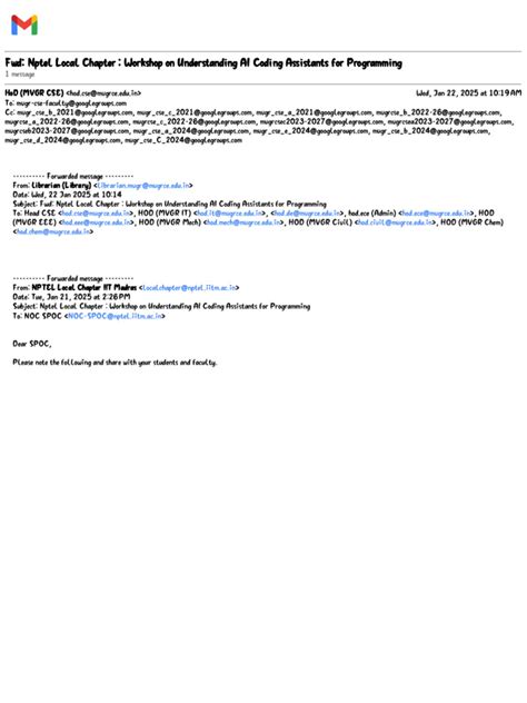 Gmail Fwd Nptel Local Chapter Workshop On Understanding Ai Coding