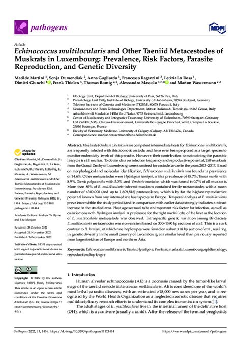 Pdf Echinococcus Multilocularis And Other Taeniid Metacestodes Of Muskrats In Luxembourg