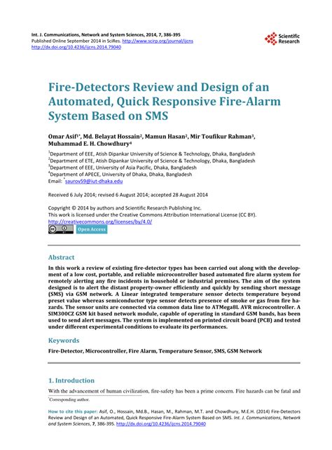 Pdf Fire Detectors Review And Design Of An Automated Quick Responsive Fire Alarm System Based