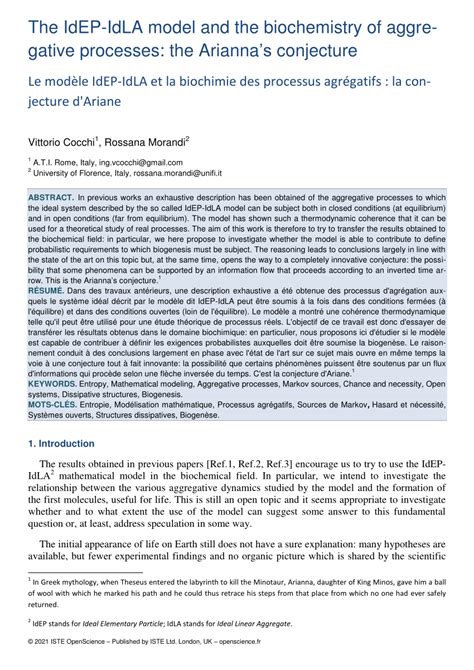 Pdf The Idep Idla Model And The Biochemistry Of Aggregative Processes The Ariannas Conjecture