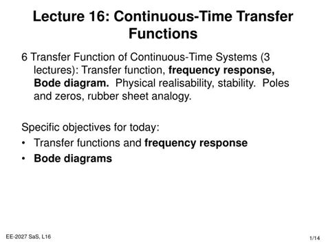 Ppt Lecture 16 Continuous Time Transfer Functions Powerpoint Presentation Id819823