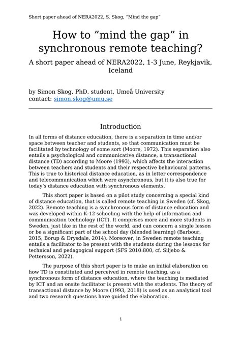 Pdf How To Mind The Gap In Synchronous Remote Teaching