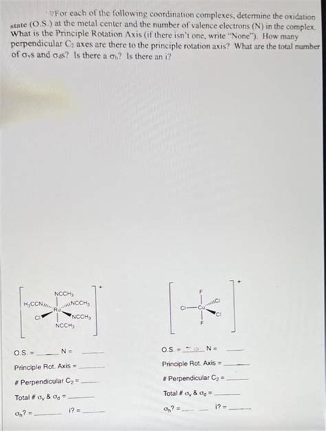 Solved For each of the following coordination complexes, | Chegg.com