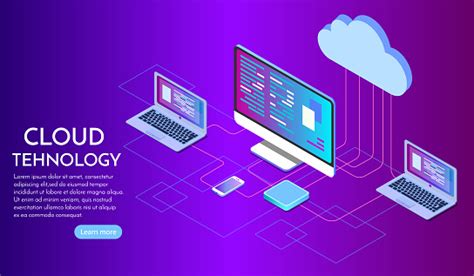 아이소메트릭 클라우드 컴퓨팅 서비스 개념입니다 랩톱 및 웹 서버를 보여주는 벡터 그림입니다 클라우드 데이터 스토리지 자외선 색상 추상 기술 배경 네트워크 서버에 대한 스톡