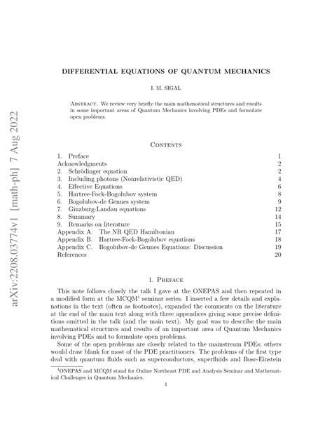 PDF Differential Equations Of Quantum Mechanics