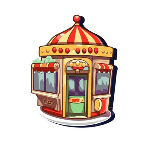 만화 스타일 길거리 음식 포장마차 노란색 지붕 클립 아트 벡터 고립 된 만화 티켓 부스와 스티커 디자인 상표 Png 일러스트 및 벡터 에 대한 무료 다운로드 Pngtree