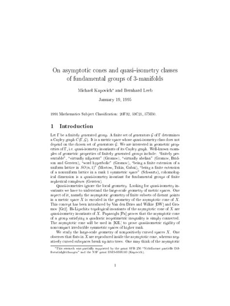 on asymptotic cones and quasi isometry classes of fundamental group of