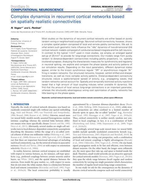 Pdf Complex Dynamics In Recurrent Cortical Networks Based On Spatially Realistic Connectivities