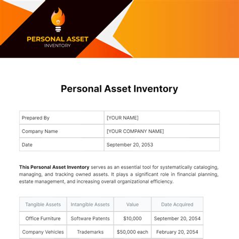 Free Personal Asset Inventory Template To Edit Online