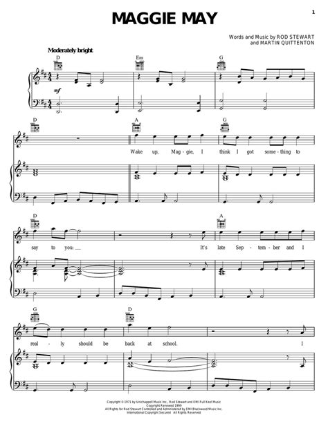 Maggie May By Rod Stewart Acoustic Guitar Voice Piano Vocal