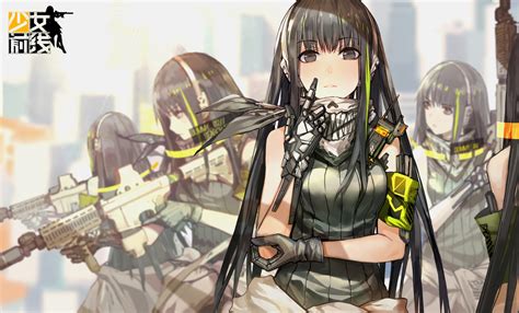 Anthropomorphism Black Eyes Black Hair Girls Frontline Gloves Long Hair