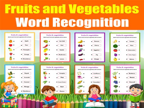 Fruits And Vegetable Worksheets Word Recognition For Early Years To