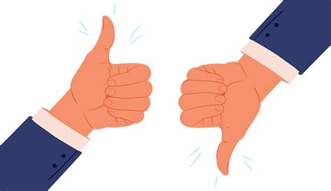 만화 엄지 손가락 위아래 제스처 엄지손가락을 위아래로 기호로 하는 사업가의 손 동의하고 동의하지 않는 것 긍정적이고 부정적인 제스처 평면 벡터 그림 엄지손가락을 아래로에