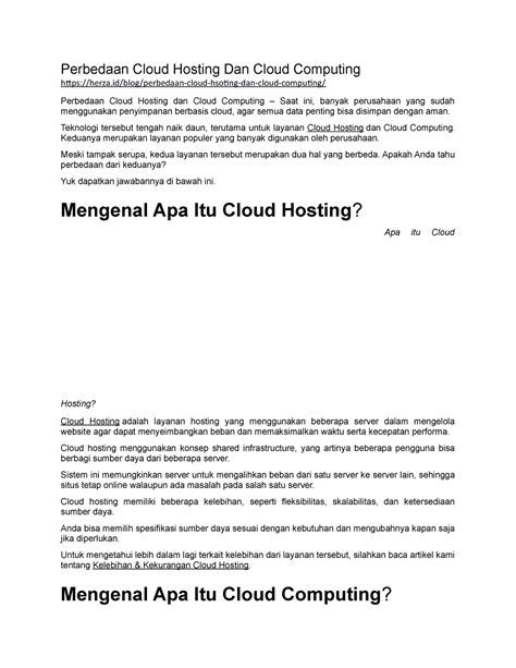 Perbedaan Cloud Hosting Dan Cloud Computing Perbedaan Cloud Hosting