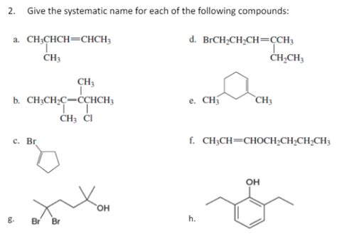 Solved Give The Systematic Name For Each Of The Following Chegg Com