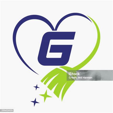 이니셜 G House Clean 로고 컨셉 청소용 브러시와 하트 기호 빗자루 표시 가사 집안일에 대한 스톡 벡터 아트 및 기타 이미지 가사 집안일 가정 생활 건강한