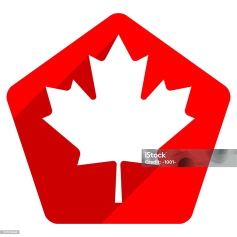 Canadian Maple Leaf On Pentagon Shape In Flat Stock Illustration