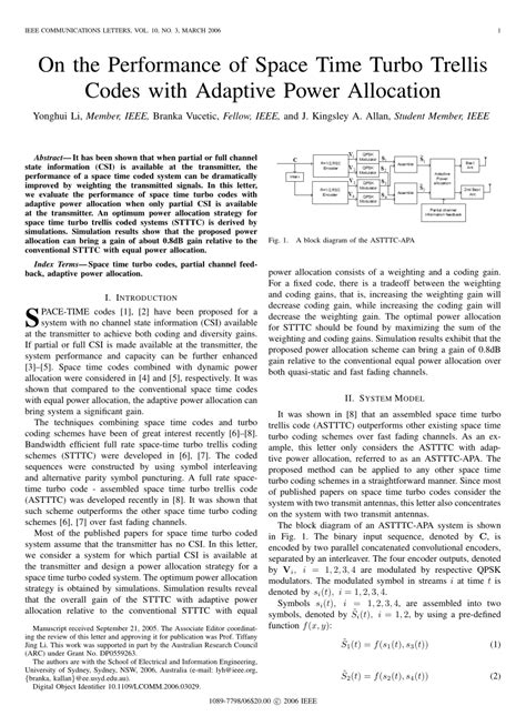 Pdf On The Performance Of Space Time Turbo Trellis Codes With Adaptive Power Allocation