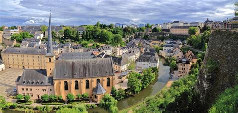 Luxembourg City Landscape Panorama With Neimenster Monastery And
