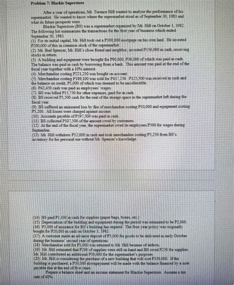 Problem 7 Blackic Superstore After A Year Of