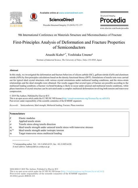 Pdf First Principles Analysis Of Deformation And Fracture Properties