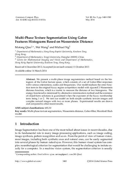 Pdf Multi Phase Texture Segmentation Using Gabor Features Histograms