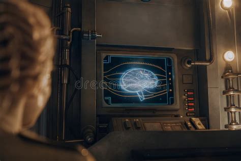 Brainwave Analysis In Retro Sci Fi Lab Stock Illustration Illustration Of Light Machine