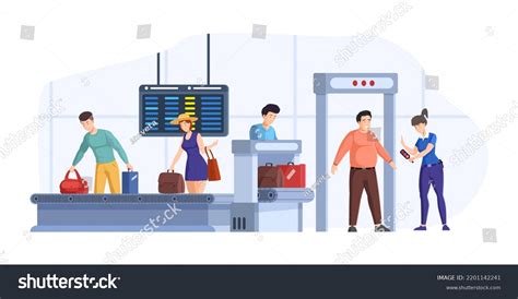 Passengers Passing Through Scanner Checkpoint Gate Stock Vector Royalty Free 2201142241