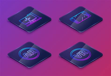 Isometric 라인 컴퓨터 모니터 Ar 증강 현실 휴대용 비디오 게임 콘솔 및 가상 현실 안경을 설정합니다 파란색 정사각형