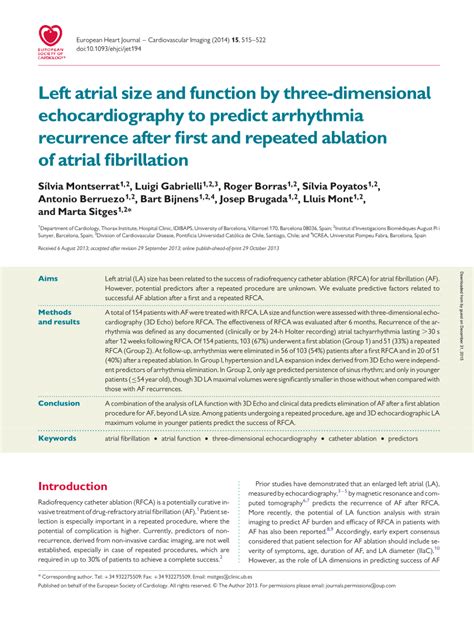 Pdf Left Atrial Size And Function By Three Dimensional Echocardiography To Predict Arrhythmia
