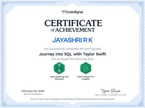 Path Certificate For Journey Into Sql With Taylor Swift Codesignal Learn