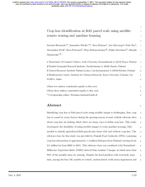 Pdf Crop Loss Identification At Field Parcel Scale Using Satellite Remote Sensing And Machine
