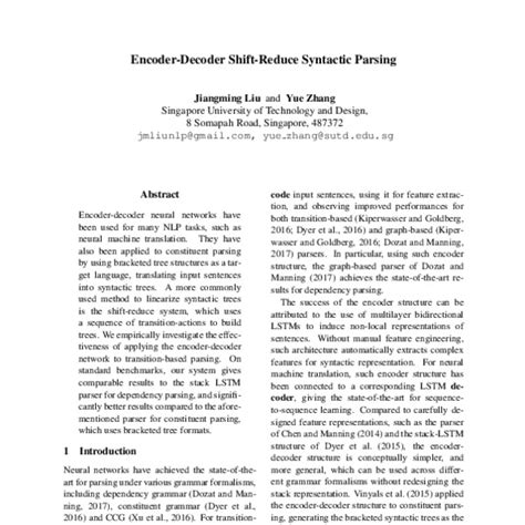 encoder decoder shift reduce syntactic parsing acl anthology