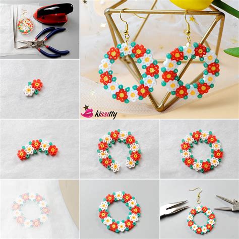 Diy Tutorial For Beaded Flower Wreath Earrings Perler Beads Designs