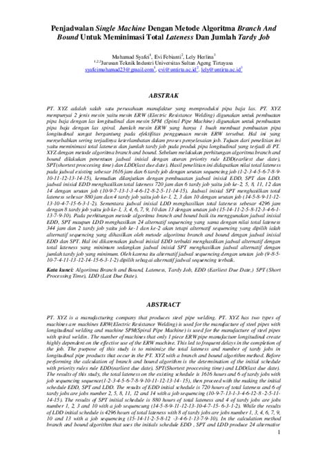 Pdf Penjadwalan Single Machine Dengan Metode Algoritma Branch And