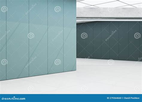 Clean Spacious Empty Tile Interior With Mock Up Place And Glass Ceiling