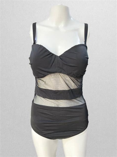 Black Sheer One Piece Swimsuit With Removable Straps 4xl Recycled
