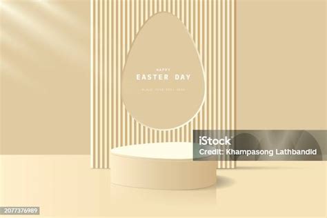 갈색 3d 달걀 실린더 연단 받침대 현실적 또는 달걀 구멍 모양의 배경이 있는 쇼케이스용 무대 모형 제품 프레젠테이션을 위한 최소한의 장면 3d 벡터 기하학적 플랫폼 행복한