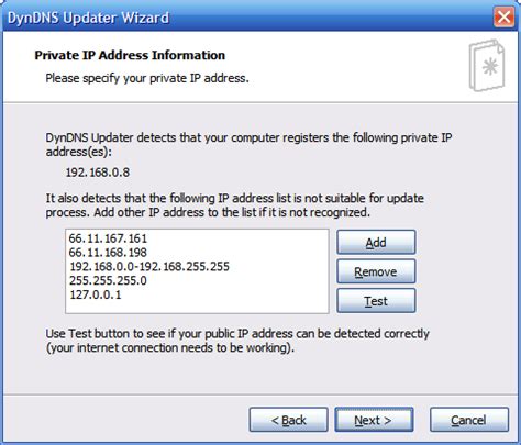 Page To Configure The Public IP Address Detection On DynDNS Update Wizard Kana Solution